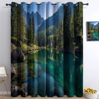 Generic Marineblau Superweich Vorhang Blickdicht Gardinen mit &Ouml;sen, Natur Seen Berge Muster Thermovorhang K&auml;lteschutz f&uuml;r Schlafzimmer Wohnzimmer, H160 x B70 