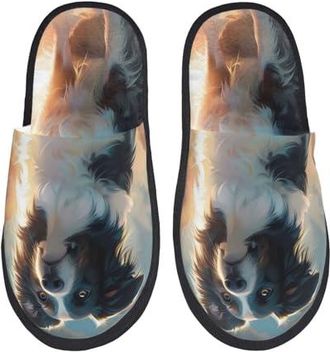 Generic Pantoufle Maison Imprim&eacute; Border Collie Nuageux Chaussons Maison Portative Hiver Chaussures Chaudes Confortable Hiver Pantoufles Pour Salon H&ocirc;tels Mais
