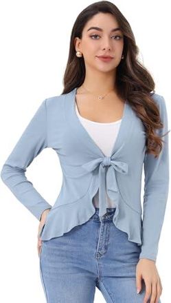 Allegra K Cardigan Court en Tricot à Ourlet volanté et noué sur Le Devant pour Femme Costume dhalloween Bleu Clair XS