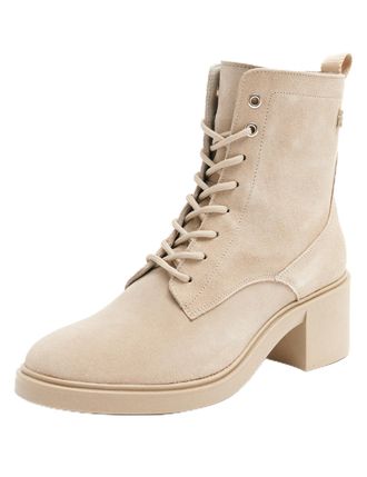 Tommy Hilfiger Damen Stiefel Suede Mid Heel Laceup mit Absatz, Beige (Beige), 40