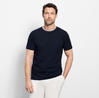 Olymp T-Shirt OLYMP, Herren, Gr. XXL, schwarz (marine), Jersey, Obermaterial: 70% Baumwolle, 30% Leinen, regular fit normal, Rundhals, Shirts T-Shirt, regul