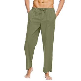 Generic Pantalon d&eacute;t&eacute; long en lin pour homme - L&eacute;ger - Coupe ample - Couleur unie - Pantalon de loisirs - Pantalon de plage - Pantalon d&eacute;t&eacute; en lin - Pantalon 
