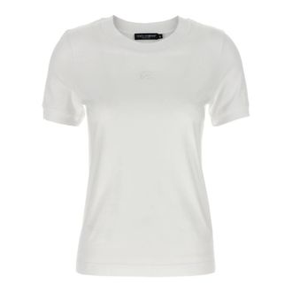 Dolce & Gabbana Logo Stickerei T-Shirt - - Tops - Damen - Wei&szlig; - XL