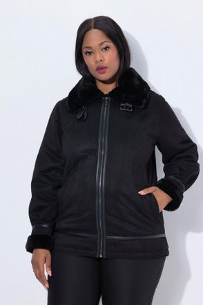 Ulla Popken Outdoorjacke Aviator-Jacke Shearling Lammfelloptik Kragen