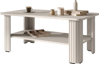 Mirjan24 Couchtisch Rylvi, stilvoller und praktischer Teetisch mit Ablagefach, ideal als Kaffeetisch oder Beistelltisch im Wohnzimmer (Cashmere)