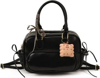 Generic Sac &agrave; main en polyur&eacute;thane pour femme - Automne et hiver - Avec pendentif - Plusieurs poches - Pour voyage, shopping, usage quotidien, Noir, 9.84x6.89