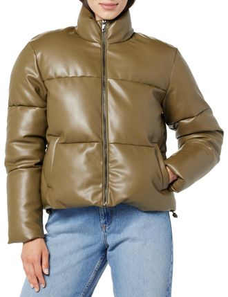 The Drop Pufferjacke f&uuml;r Damen, Priscilla Veganes Leder, Gr&uuml;n (Capers Olive), XS