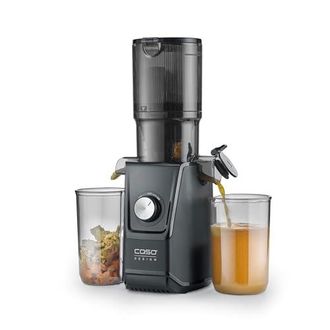 Caso JuiceFit - Kompakter Slow Juicer, matt-schwarz, gro&szlig;e 105-mm Einf&uuml;ll&ouml;ffnung, schonendes Kaltentsaften (50-70 U/Min), bis zu 30% mehr Saft, 2&times;800-ml Be