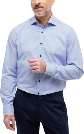 Eterna Langarm Hemd Slim FIT Twill gestreift, Hellblau/Weiss, W38 Langarm