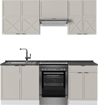 Vicco Küchenzeile Fame-Line, GrauBeige/Weiß, 200 cm, AP Anthrazit, Vicco