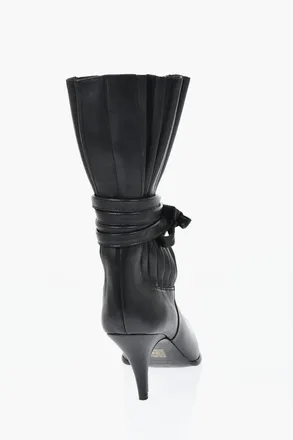 Dsquared2 Stiefeletten aus Leder mit plissierten Details, seitlichen Schn&uuml;rb&auml;ndern und 7 cm Absatz Dsquared2