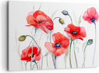 Arttor Bilder auf Leinwand 100x70cm Leinwandbild mit Rahmen Blume Mohn Wiese Groß Wanddeko Bild Schlafzimmer Küche Deko Wandbilder Dekoration Wohnzimmer Wall