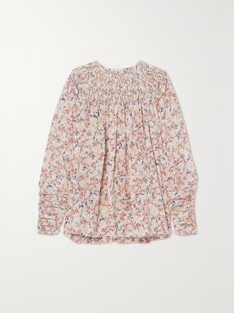 Chlo&eacute; Blouse En Soie &Agrave; Imprim&eacute; Fleuri, &Agrave; Smocks Et &Agrave; Fronces - Blanc