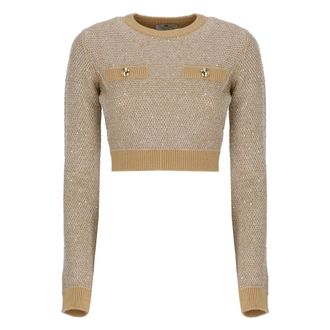 Elisabetta Franchi Femme, Pulls, Beige, Taille: 38 FR Top en maille &agrave; sequins