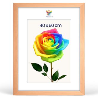MG Design Bilderrahmen 40 x 50 cm - Posterrahmen mit Natur Holzrahmen (Echtholz) und bruchsicherem Acrylglas, Hoch & Quer mit stabiler Wandaufh&auml;ngung