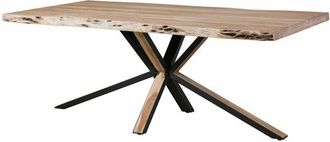 Massivmoebel24 Table tranche darbre 180x90x77 Acacia laqué beige / pied central anthracite mat / nature FREEFORM