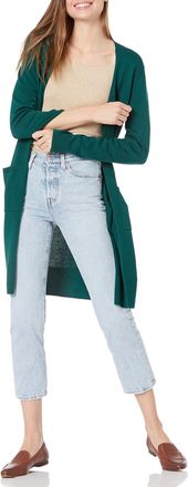 Amazon Essentials Damen Leichter, L&auml;nger Geschnittener, Lang&auml;rmliger Cardigan-Pullover Mit Offener Vorderseite (In &Uuml;bergr&ouml;&szlig;e Erh&auml;ltlich), Dunkelgr&uuml;n, M