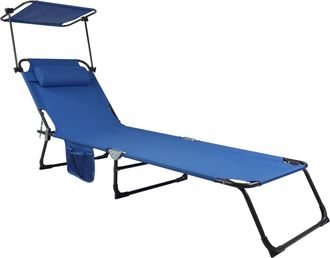 VCM Sonnenliege klappbar | Ma&szlig;e ca. L. 185 x H. 24 x B. 55 cm | leicht und kompakt | Liegestuhl mit verstellbarem Sonnendach - Bindox L Blau