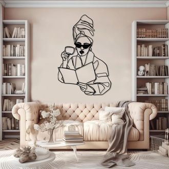 Generic Metall-Wandbild Lesende Frau, Metall-Linienkunst-Dekor, Moderne Frauenkunst f&uuml;r Wohnzimmer, Schlafzimmer (Schwarz, 105 x 70 cm)