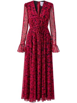 Carolina Herrera robe mi-longue Georgette - Rouge
