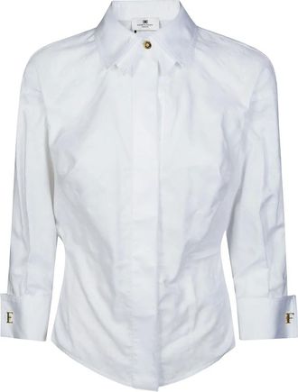 Elisabetta Franchi Femme, Blouses et Chemises, Blanc, Taille: 40 FR Chemise en coton jacquard avec boutons de manchette