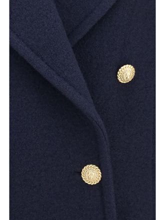 Balmain Womens Coat Double-Breasted Wool Navy Merino