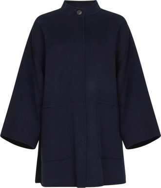 Max Mara Femme, Manteaux, Bleu, Taille: 32 FR Fulcro Band-Collar Coat