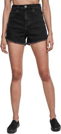Urban Classics Short Taille Haute en Denim &agrave; Lacets pour Femme, Noir d&eacute;lav&eacute;., L