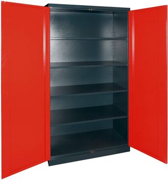 Dema Werkzeugschrank Vollmetall 110x192x58 cm - Werkstattschrank, Metallschrank, Aufbewahrungsschrank - anthrazit/rot, 4 Böden, robust, stabil - Werkstatt,