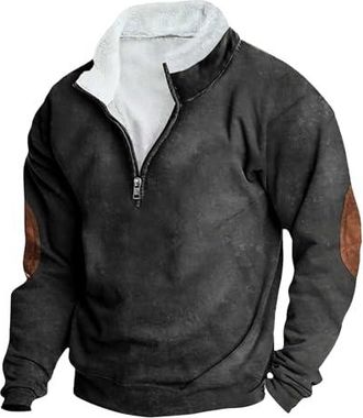 Generic Pull pour homme à col rond pour homme - En velours épais - Chaud et résistant au froid - Sweat lourd à manches longues - Sweat-shirt décontracté (gris