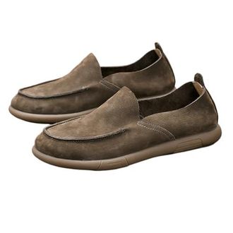 Generic Mocassins r&eacute;tro &agrave; bout rond pour homme - Mocassins confortables et doux - Fait &agrave; la main - En cuir v&eacute;ritable - Chaussures de marche bateau pour homme,