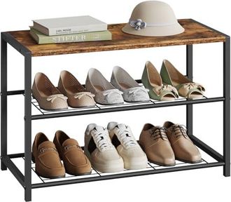 Woltu Banc &agrave; Chaussures &Eacute;tag&egrave;re &agrave; Chaussures pour lentr&eacute;e e Couloir, Meuble de Rangement 2 Niveaux pour Environ 6 Paires de Chaussures, MDF et M&eacute;tal