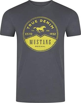 Mustang Jeans T-shirt dété pour homme - Coupe droite - Col rond - Manches courtes - Avec logo imprimé - En coton - Noir, blanc, bleu, gris, vert - Tailles S, M, L, 
