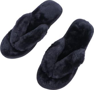 Yardwe Pantoufles Dint&eacute;rieur en Coton et Peluche, Antid&eacute;rapantes, Taille 39/40, Couleur Noir Profond, Tongs Rembourr&eacute;es pour Femme, Confort Hiver la Maison, 