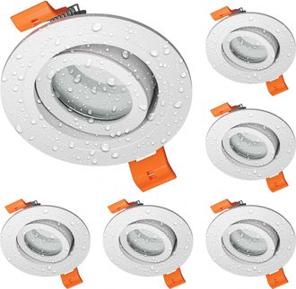 LEDs Com 6 Stück Bad-Deckeneinbaurahmen ERID, Feuchtraum, Badezimmer, IP44, rund, schwenkbar, weiß matt