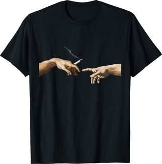 Michelangelo Erschaffung von Adam Zigarette Rauchen Kunst T-Shirt