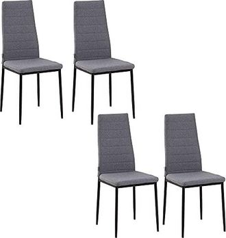 HOMCOM Lot de 4 chaises de Salle &agrave; Manger, chaises de Cuisine rembourr&eacute;es avec Dossier Haut, Pieds en m&eacute;tal et Tissu en Lin, pour Salon, Chambre, Cuisine, Gr