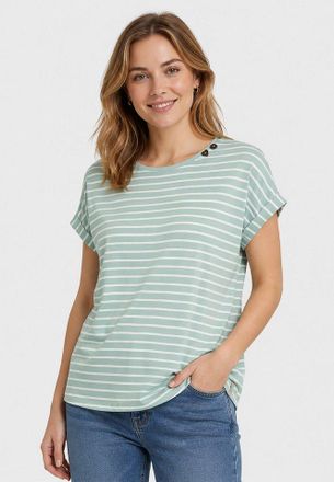 Sublevel T-Shirt 2er Pack Herzkn&ouml;pfe Umschlag&auml;rmel Labeldetails Streifen f&uuml;r Damen (2-tlg) Modal nachhaltig Normal Fit Rundhals Kurzarm Einfarbig