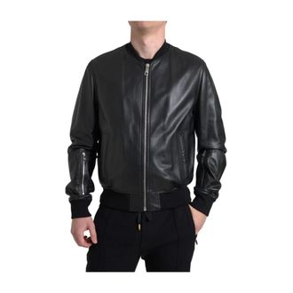 Dolce & Gabbana Elegante schwarze Lederbomberjacke - - Jackets - Herren - Schwarzk - S