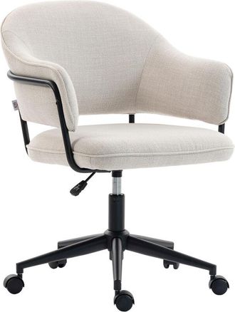 HOMCOM Chaise de bureau - HOMCOM - hauteur r&eacute;glable, pivotant 360&deg; - tissu aspect lin - 63 x 65 x 83-92 cm - cr&egrave;me