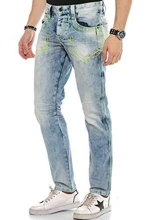 Cipo & Baxx Jean capri pour homme, 100 % coton, pantalon d&eacute;t&eacute; classique en denim, bleu glace, 34W / 34L