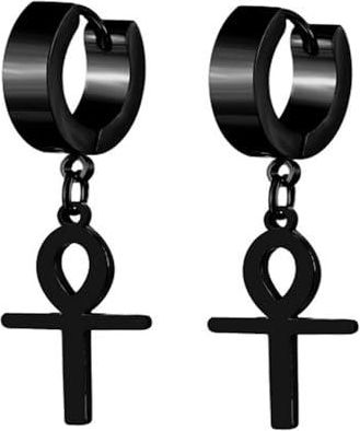 Generic Hommes Ankh Croix Egypte Cl&eacute;op&acirc;tre Boucles doreilles pour Femmes Unisexe Bijoux Antique Noir en Acier Inoxydable &Eacute;gyptien Reine AnkaraOp&eacute;ration Facile