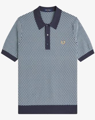 Fred Perry Feinstrick-Poloshirt mit Schachbrettmuster und Logo-Stickerei in