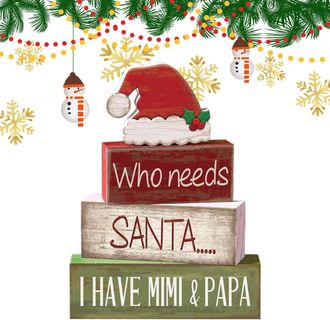 Generic Christmas Tiered Tray Decor - 4PCS Decor Set, 4 Pieces Wooden Santa Hat Tiered Tray Decorations | Who Needs Santa Holiday Block Signs and Table Decora