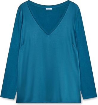Fiorella Rubino Femme, Blouses et Chemises, Bleu, Taille: 42 FR T-shirt bicolore &agrave; col en V et manches longues