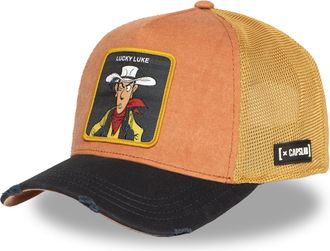Capslab Trucker-Cap Orange und Schwarz Lucky Luke LCK2 LOB | Unisex Trucker-Stil, Atmungsaktiv, Snapback-Verschluss, Gebogene Schirm, Erwachsenengr&ouml;&szlig;e | Herre