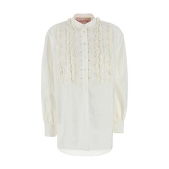 Valentino Garavani Lace Trimmed Cotton Poplin Shirt - - Blouses & Shirts - Damen - Wei&szlig; - XS