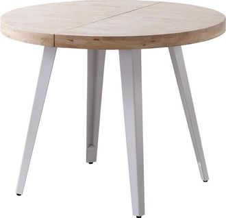 PEGANE Table &agrave; manger ronde extensible en bois coloris ch&ecirc;ne nordique pieds blanc - diam&egrave;tre 100-180 x hauteur 76 cm - PEGANE
