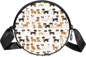 Generic Petit sac &agrave; bandouli&egrave;re circulaire pour femme, chien, sac &agrave; bandouli&egrave;re avec fermeture &eacute;clair, bretelles r&eacute;glables, sac &agrave; main rond d&eacute;contract&eacute; pour f