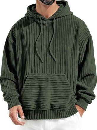 Generic Sweats &agrave; capuche en velours c&ocirc;tel&eacute; pour homme - Pull &agrave; capuche vintage en velours c&ocirc;tel&eacute; tendance et d&eacute;contract&eacute; avec poche - Tenue dautomne quotidien